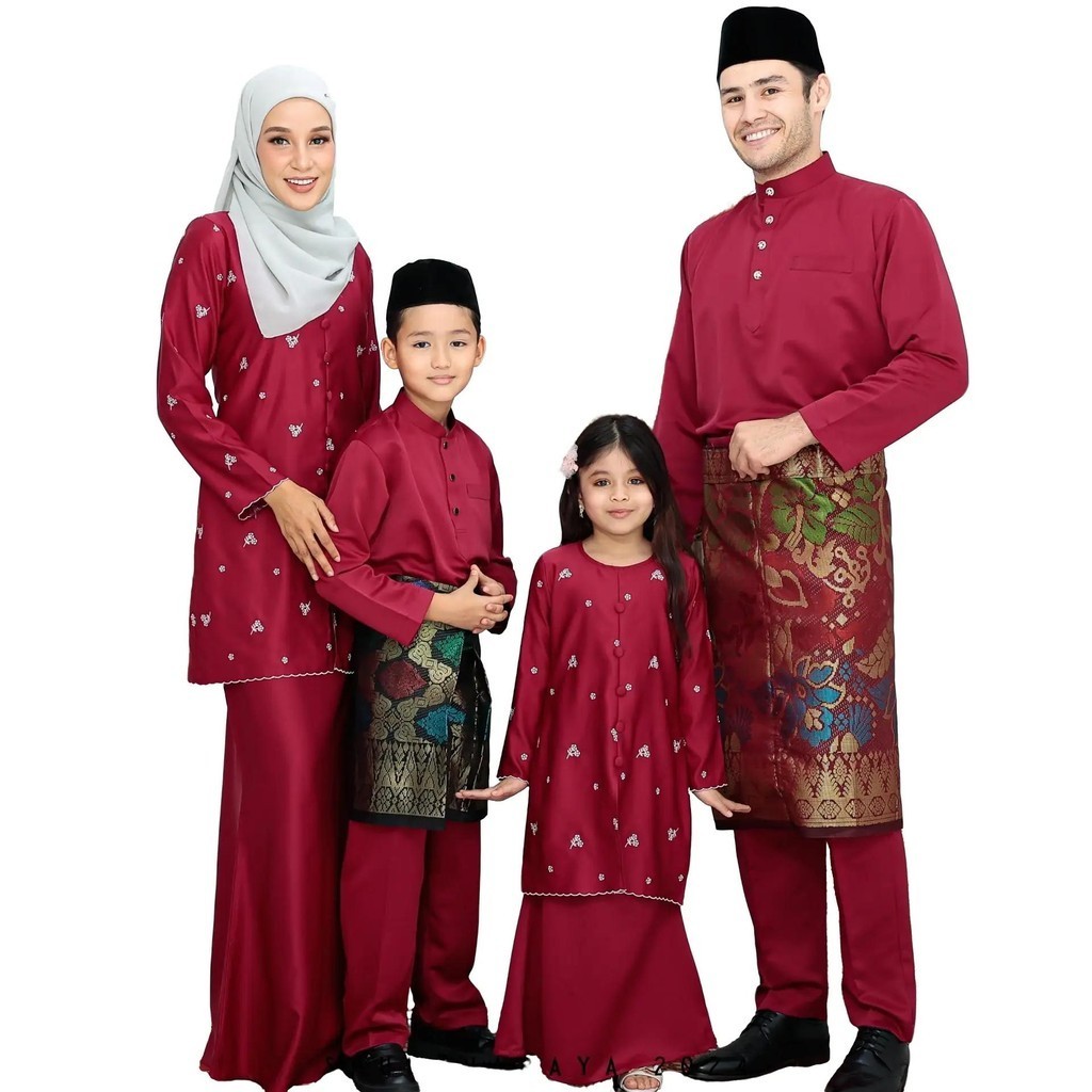 SHUHANA Baju RayaFamily Set Sedondon Maroon 2024 Viral Baju Kurung ...