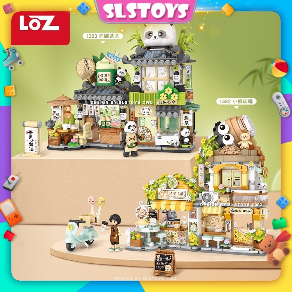 LOZ IDEAS Mini Block 1382 / 1383 Modern China Street Panda Tea Bear ...