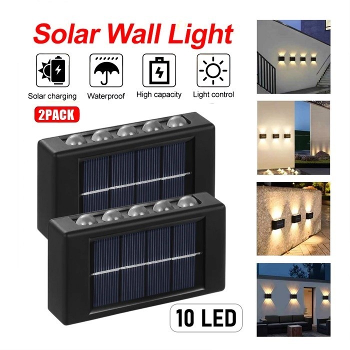 2PCS Solar 10LED Outdoor Wall Light Solar Led Light for Courtyard ...