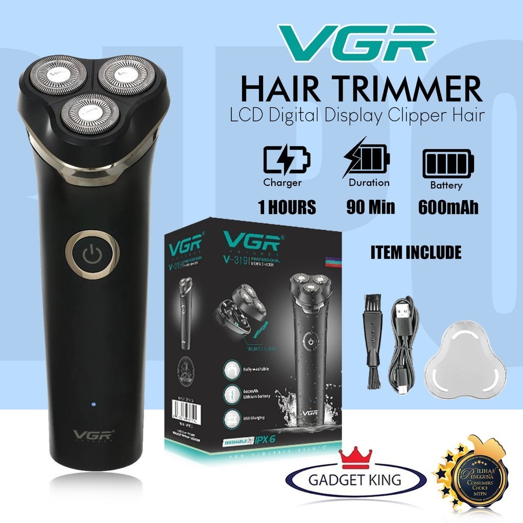 VGR V-319 Waterproof New Magnetic Suction Three Head Shaver Men's ...