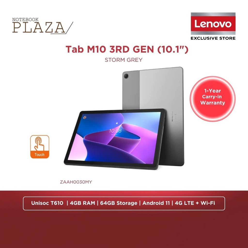 Lenovo Tab M10 3RD GEN TB-328XU ZAAH0030MY 10.1'' WUXGA Storm Grey ( Unisoc T610, 4GB, 64GB, LTE ...