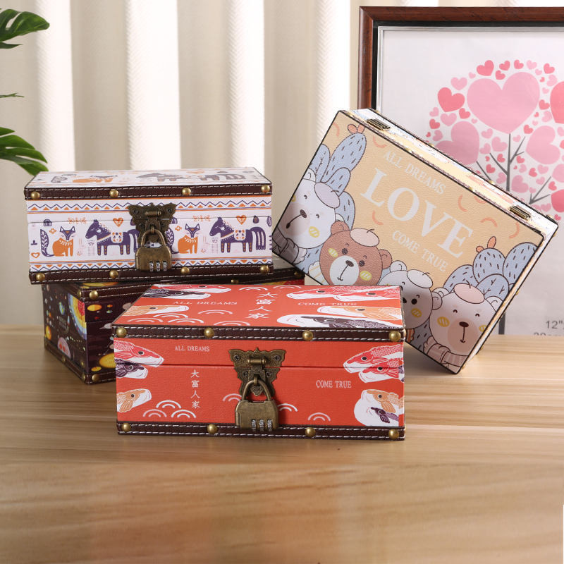 Retro Boy Storage Box With Lock Children's Treasure Box Cosmetics ...
