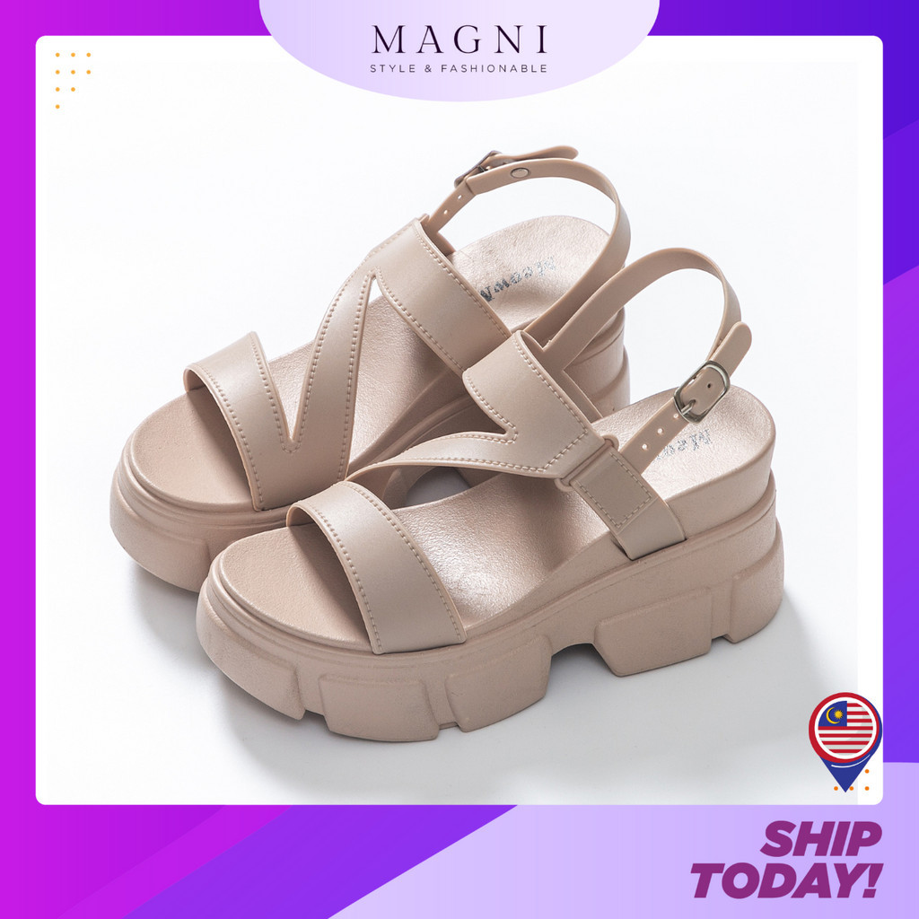 READY STOCK Magni Thick Women's Sandal Kasut Wanita Casual Wedges Heel ...