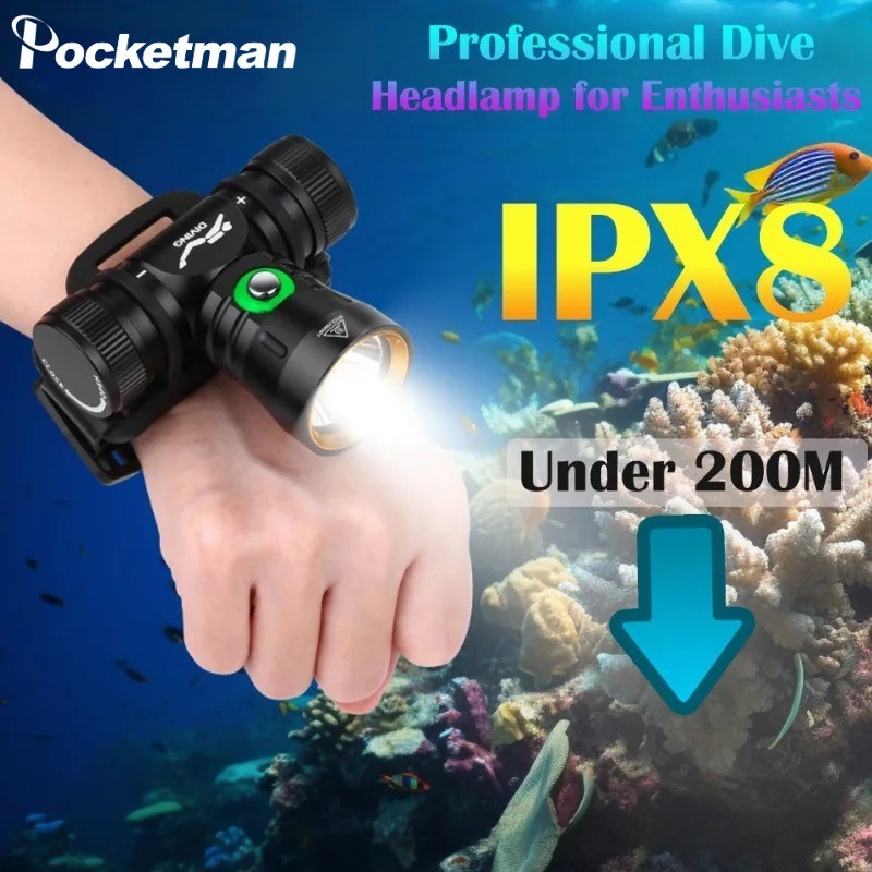 Professional LED Powerful Scuba Diving Headlamp 5000LM IPX8 Waterproof ...