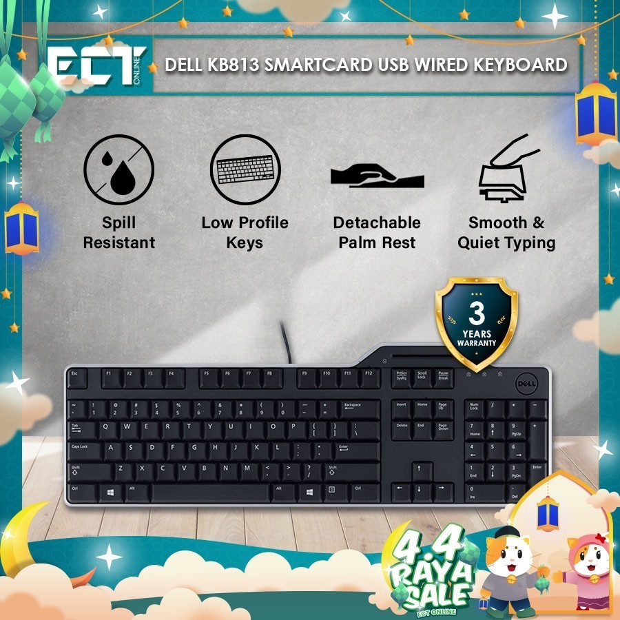 Dell KB813 Smartcard USB Wired Keyboard with Spill Resistant, Low ...