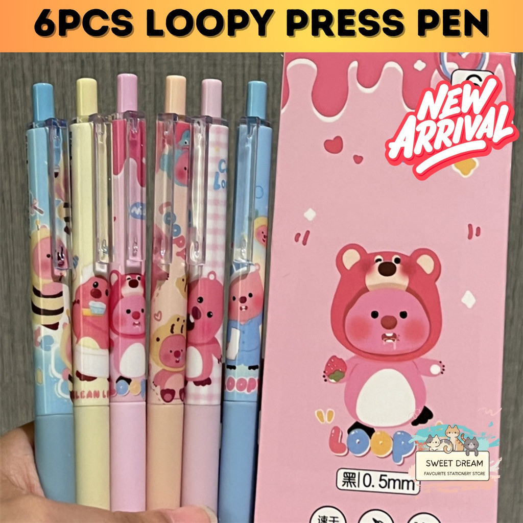 6PCS / Set CUTE Sanrio LOOPY Fast Dry PRESS PEN ST HEAD 0.5MM PUSH ...