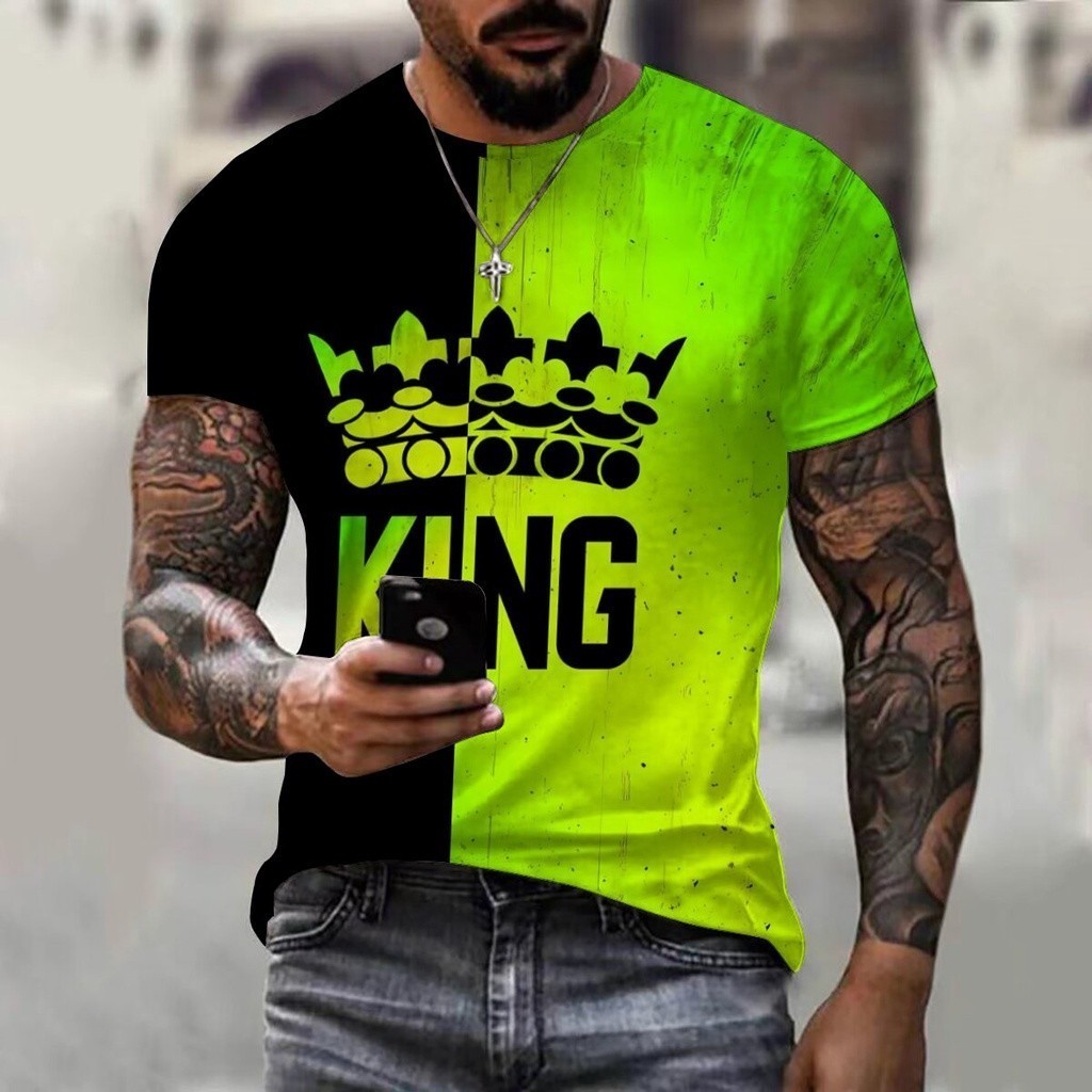 2025 New 3D Printed Crown Summer Pattern Loose Short Sleeve T Shirt ...