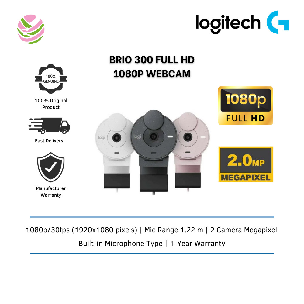 LOGITECH BRIO 300 WEBCAM | Built-in Microphone Type ( White/ Rose ...