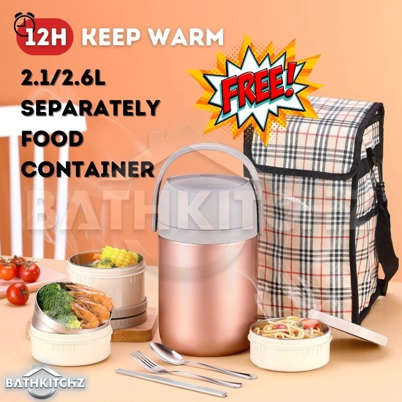 BATHKITCHZ SUS316 Jumbo Thermos Food Container Heat Preservation Multi ...