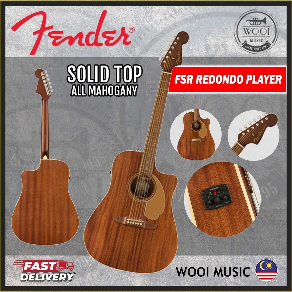 Fender FSR Redondo Player Solid Top Acoustic Electric Guitar - All Mahogany | Shopee Malaysia