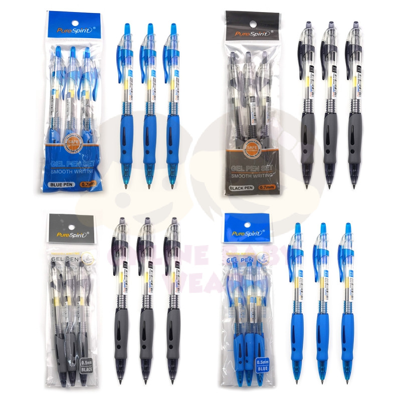 (3Pcs) PureSpirit 0.5MM 0.7MM Gel Pen Set Black / Blue Stationery ...