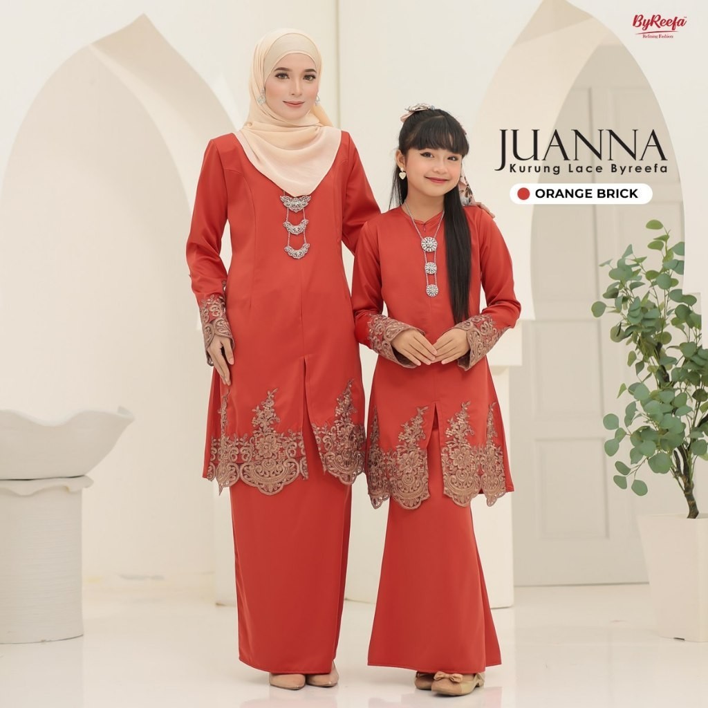 BYREEFA RAYA 2024 ORANGE BRICK TEMA KURUNG PAHANG LACE JUANNA | Shopee ...