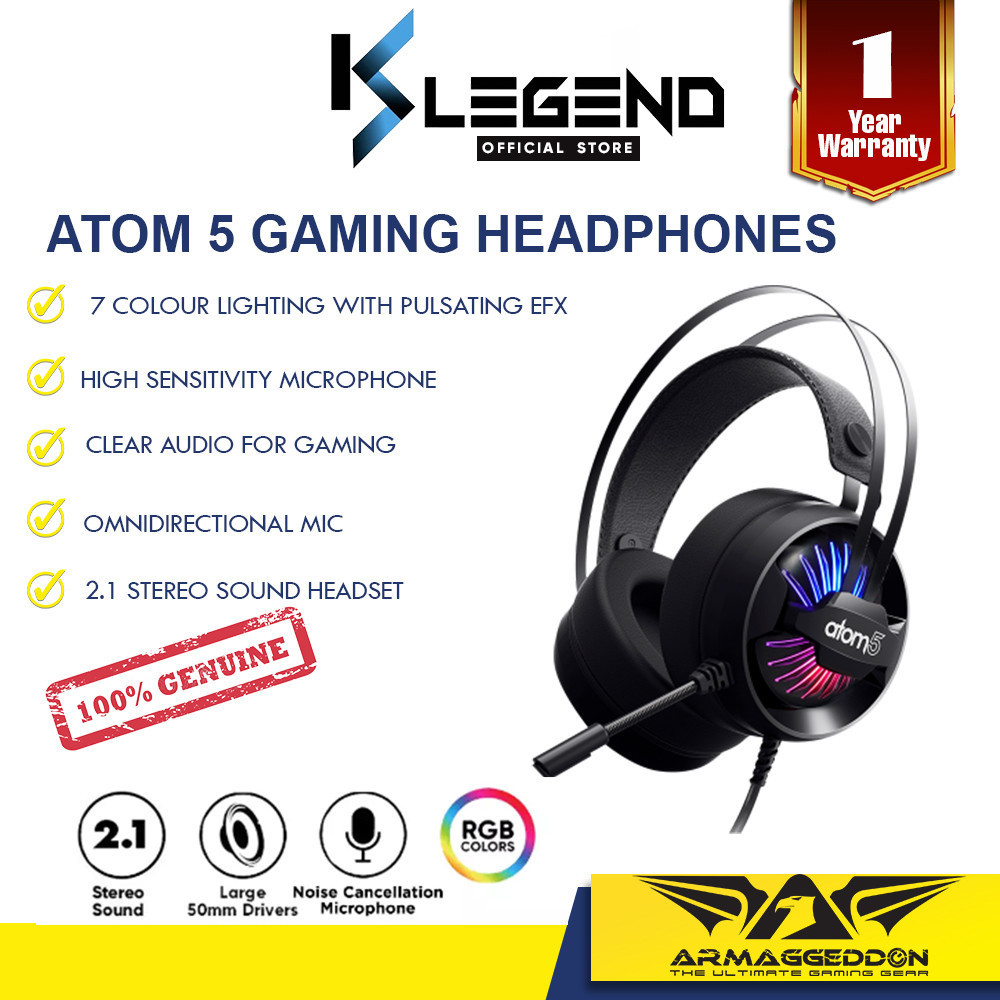 Armaggeddon Atom 5 Stereo 7 LED FX USB Gaming Headphones With Mic ...