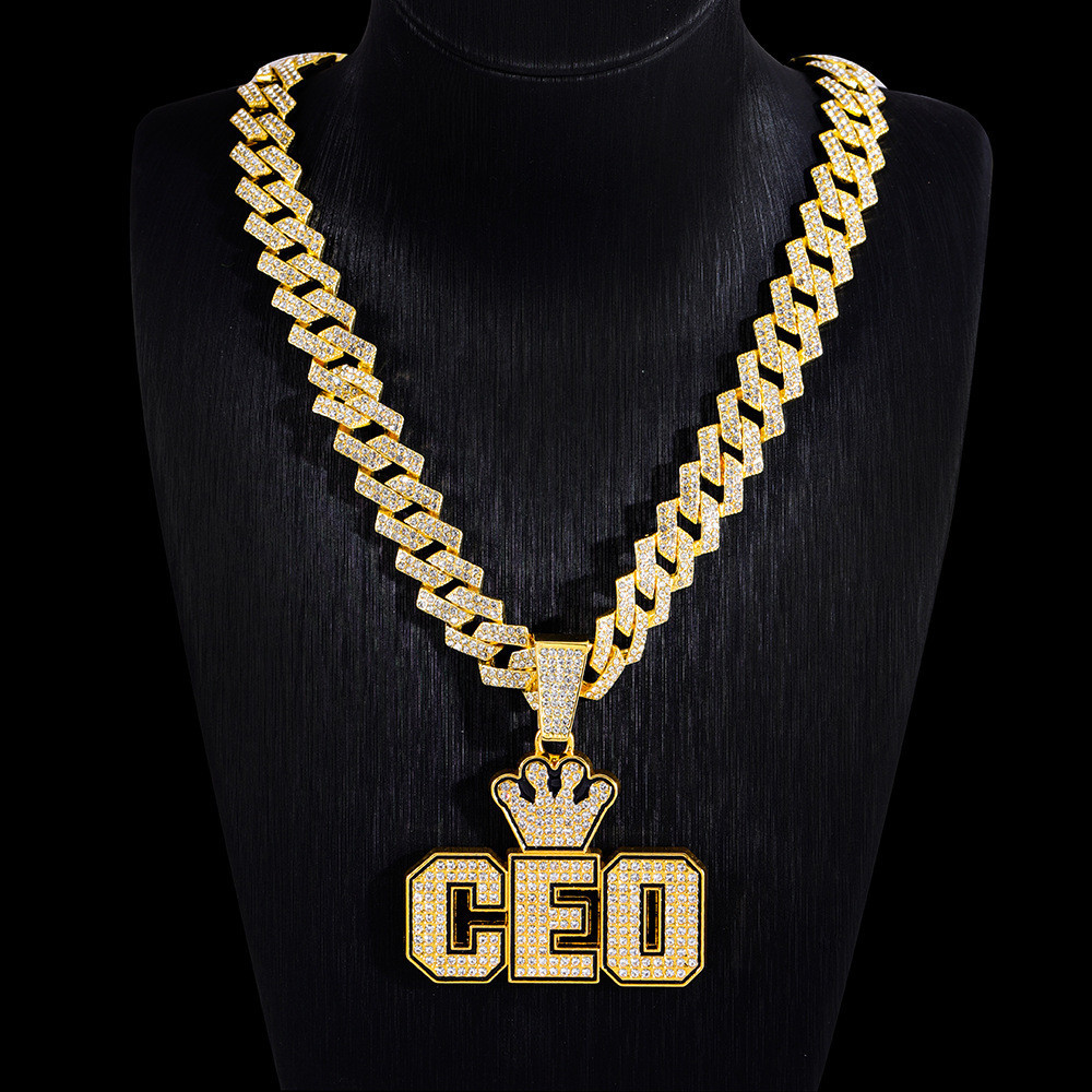Cross-border Crown Letter CEO Full Diamond Strobe Pendant Hip-Hop ...