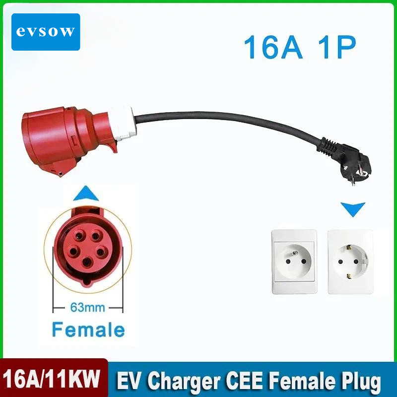 evsow EV Charger Schuko Plug To CEE Red Power Female Plug 5 Pins Socket ...