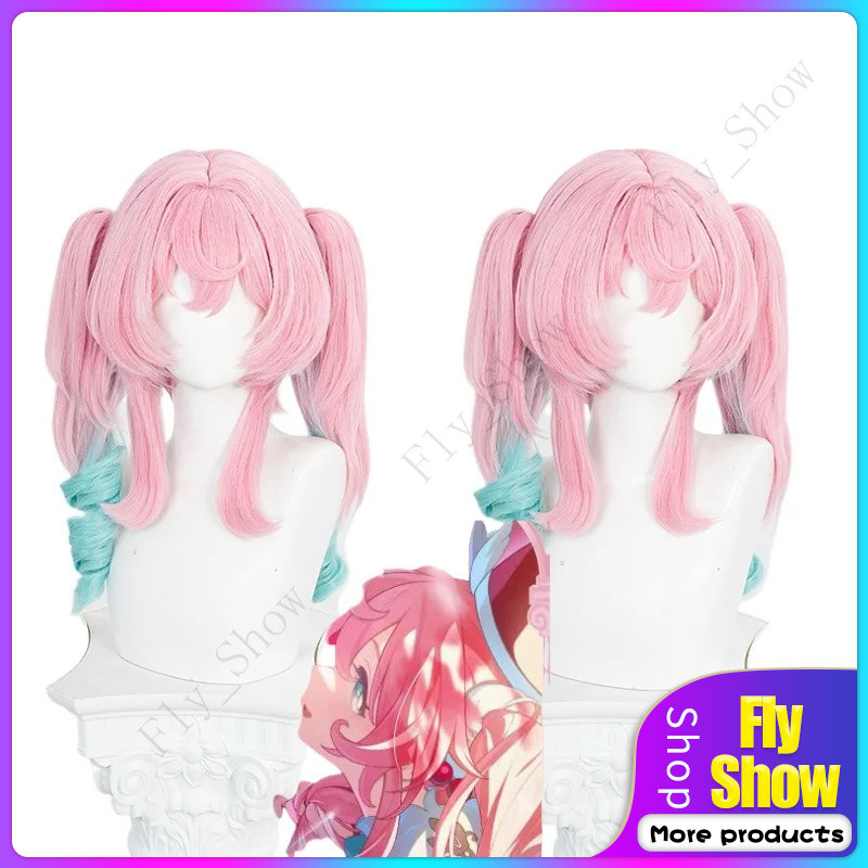2025 Hyacine Cosplay Rambut Palsu Honkai Star Rel Merah Jambu Ekor Kuda ...