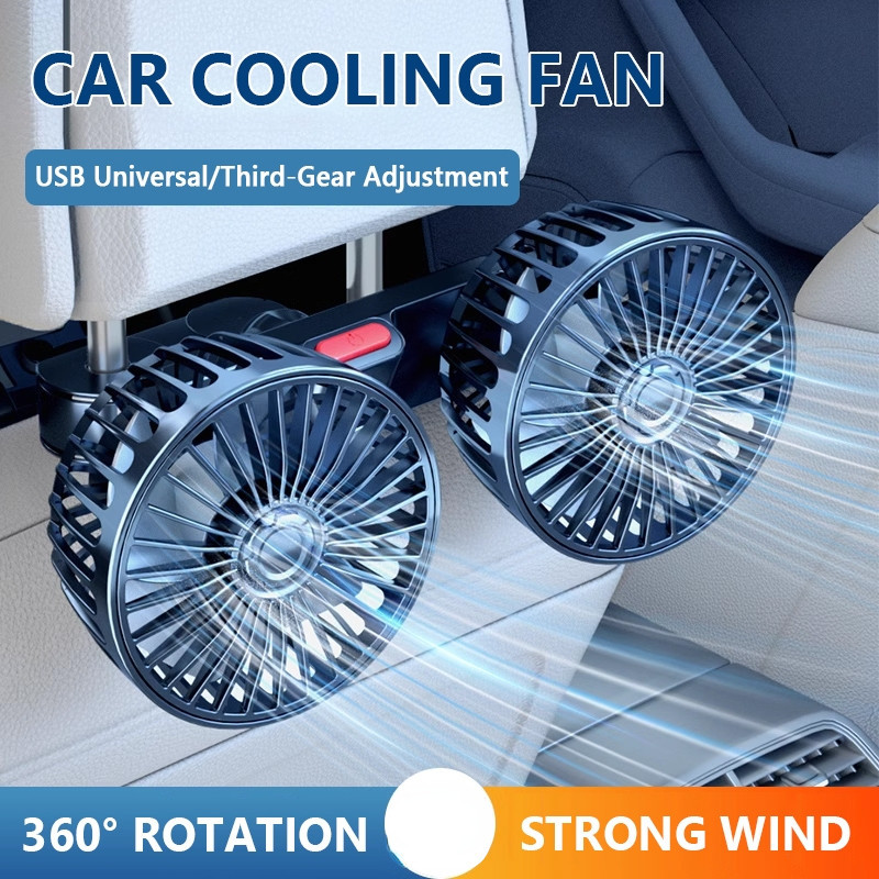 Car Fan Backseat USB Dual-Head Powered Car Cooling Fans With 3 Speeds ...