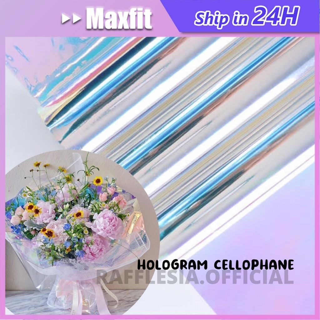 20 Sheets Hologram Flower Wrapping Paper Cellophane Rainbow Flower ...