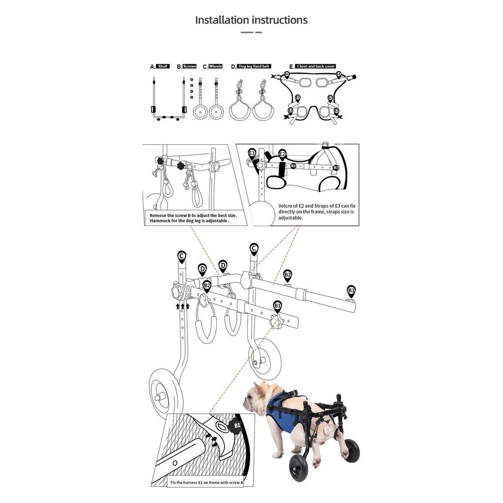 Wheelchair for disabled Dog Cart Hind Legs Bracket Cat Dog Injured And ...