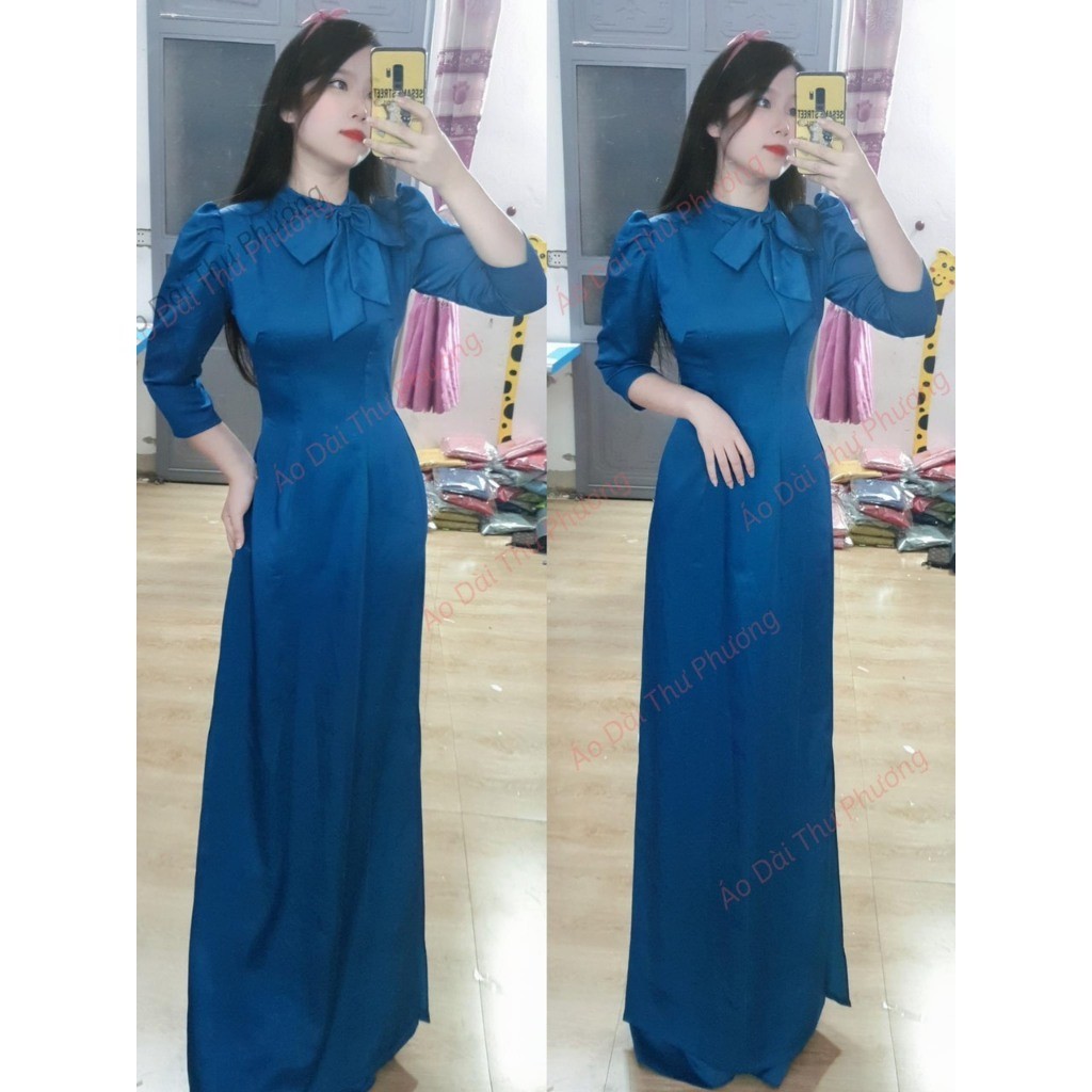Traditional Ao Dai with Bow Collar and Sleeves, Tay Thi Silk, Ao Dai ...