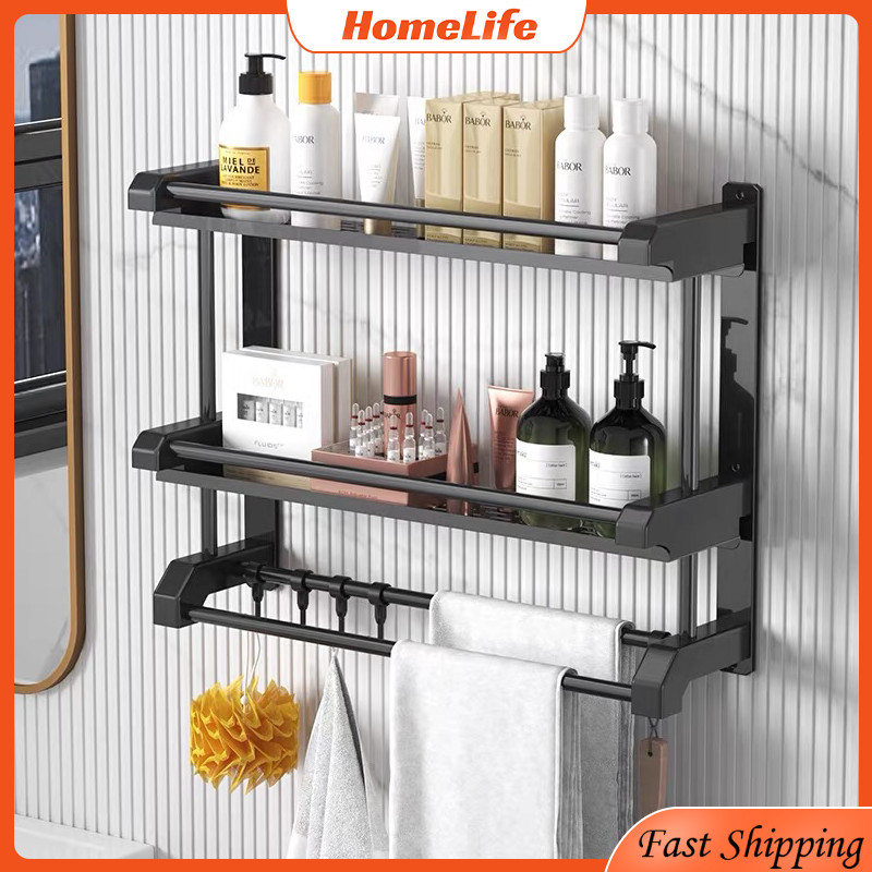 Toilet Rack Bathroom Racks Stainless Steel Anti Rust Rack No Drilling ...