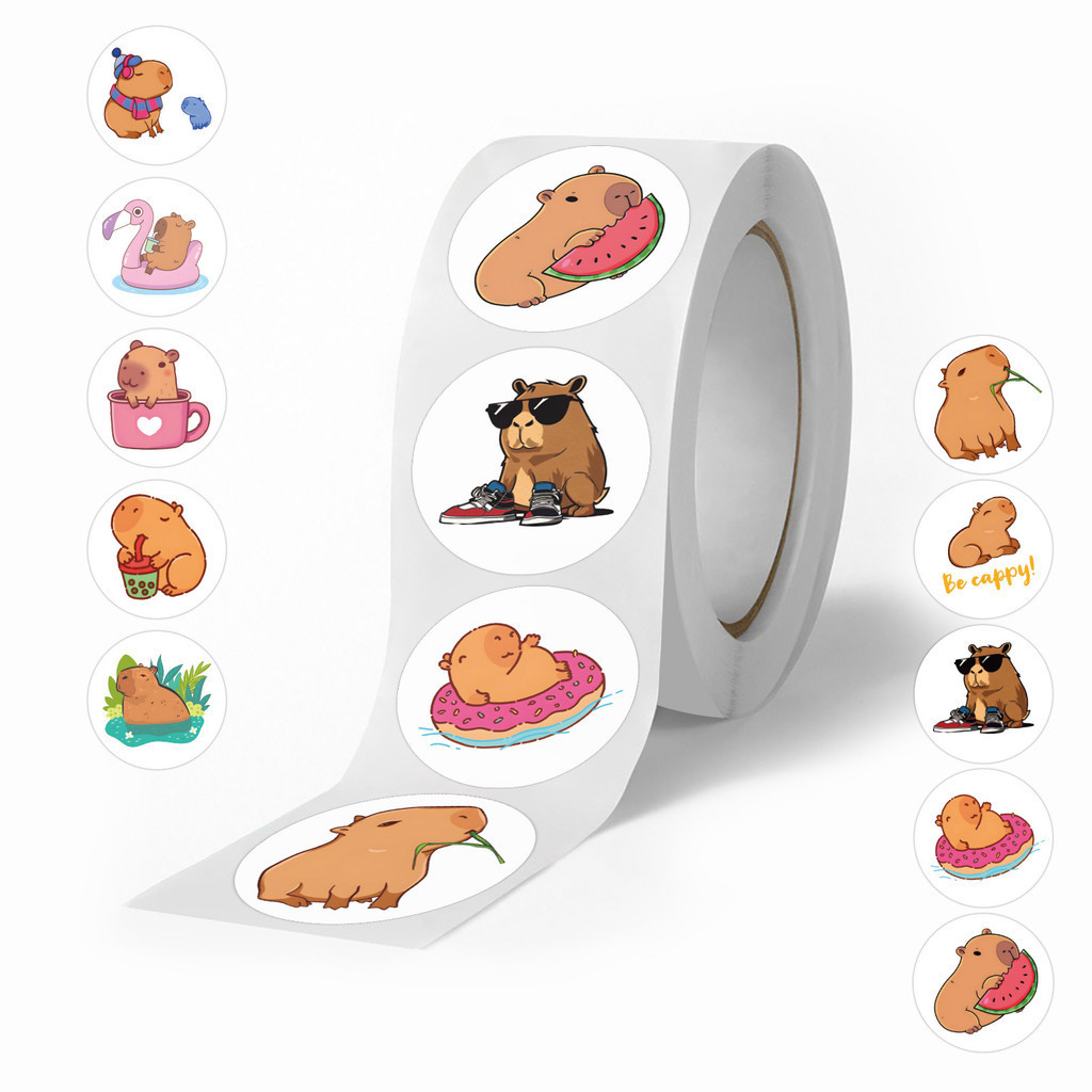500 pcs 10 images Cute Capybara Stickers Roll/Stickers Tape | Shopee Malaysia