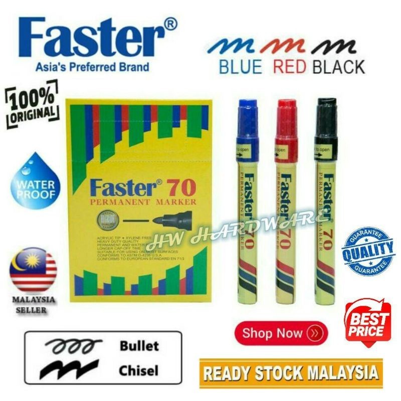 [100% ORIGINAL] Faster 70 Permanent Marker Pen Black / Blue / Red (1pcs ...