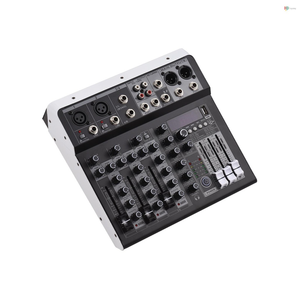 Audio Mixer 4-Channel Mixing Console 48V Phantom Power for Home Studio ...