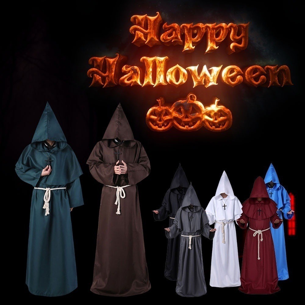 Medieval Monk Friar Robe Hooded Priest Robe Wizard Medieval Halloween ...