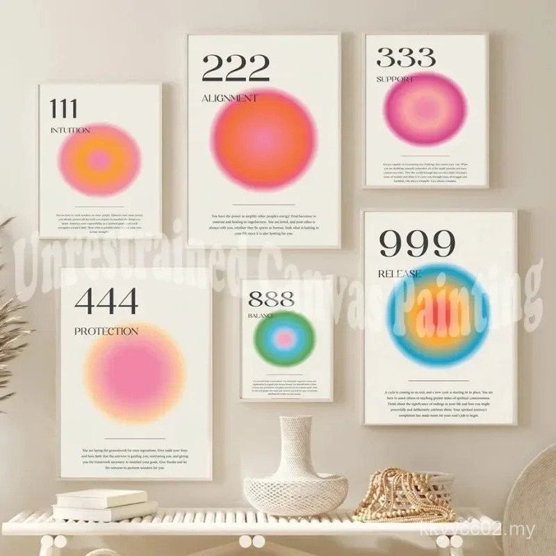 Angel Number Gradient Aura 333 444 555 Y2k Wall Art Canvas Painting ...