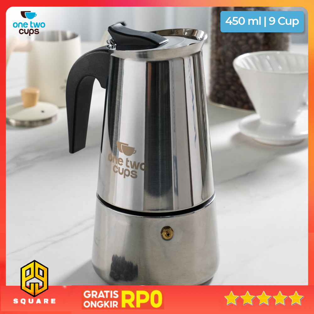 One Two Cups Moka Pot Espresso Coffee Maker Stovetop 9 Cups 450ml - Z20 Original 99 Square ...