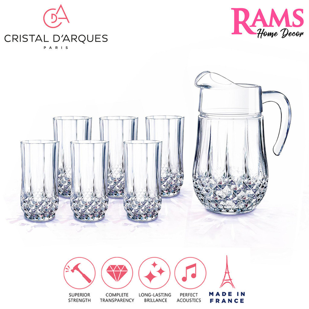 CRISTAL D'ARQUES Longchamp 7 Pcs Water Set / Made in France / Jug Kaca ...