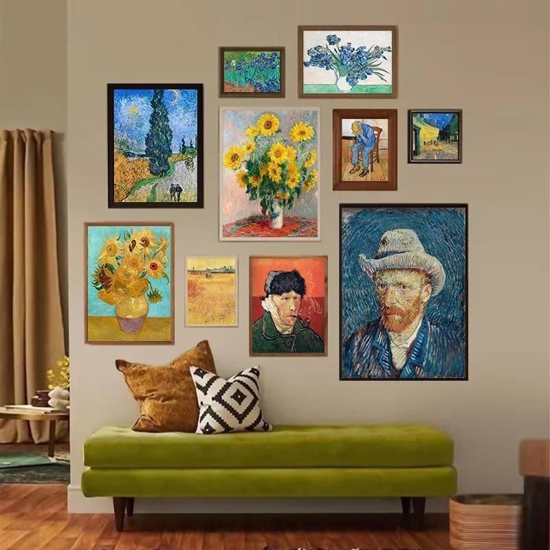 Van Gogh Starry Night Portrait Wall Art Abstract Sunflower Field Print ...