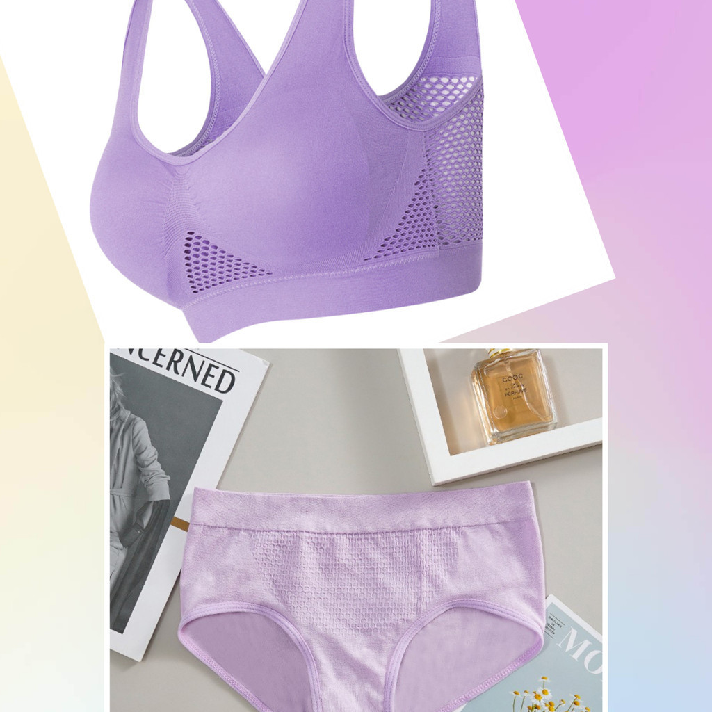 Underwear Set Seamless Hollow Mesh Sport Bra Yoga Running Underwear ...