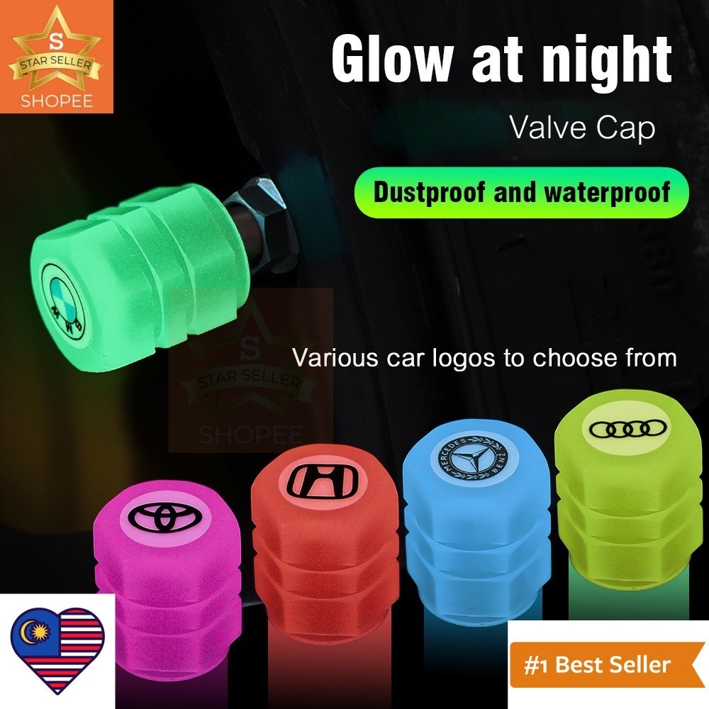 (MW)4Pcs Car Brand Logo Luminous Valve Cap/ Universal Fluorescent Car ...