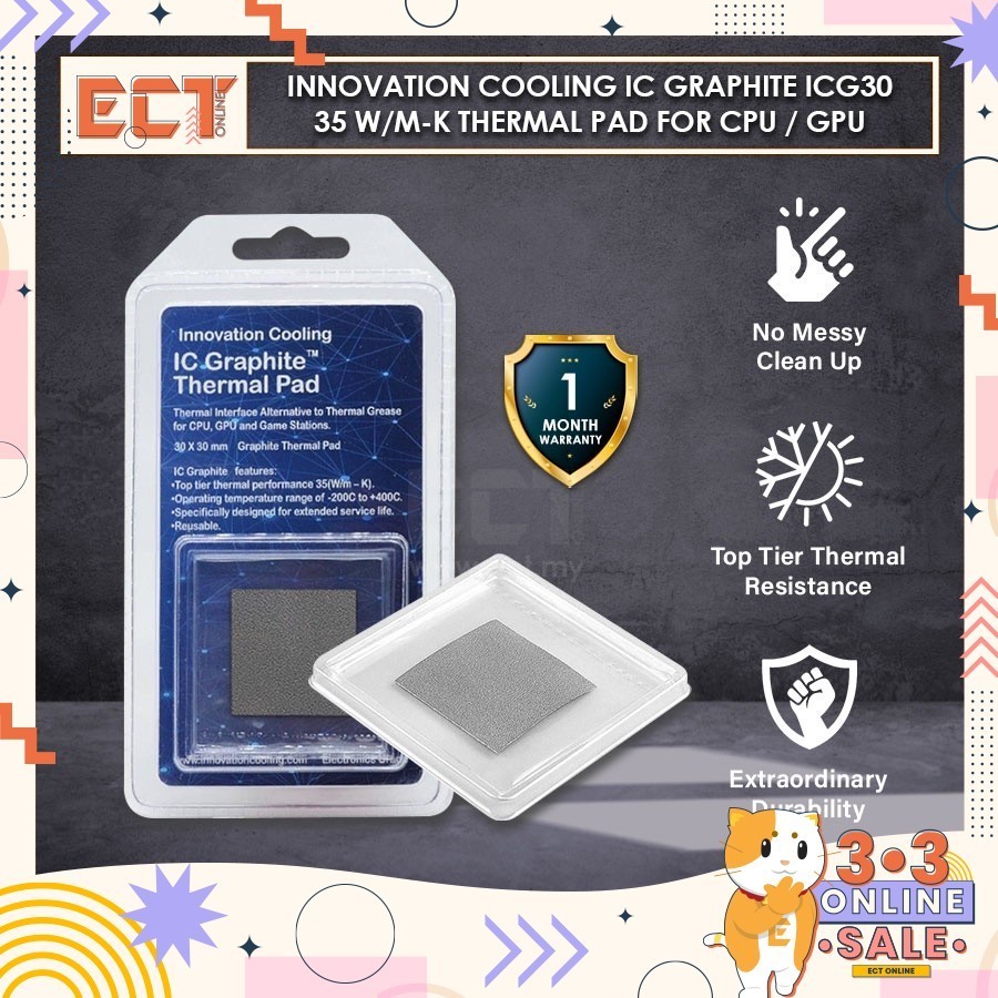 Innovation Cooling IC Graphite ICG30 / ICG40 35 w/m-k Thermal Pad for CPU / GPU (30 x 30mm / 40 ...