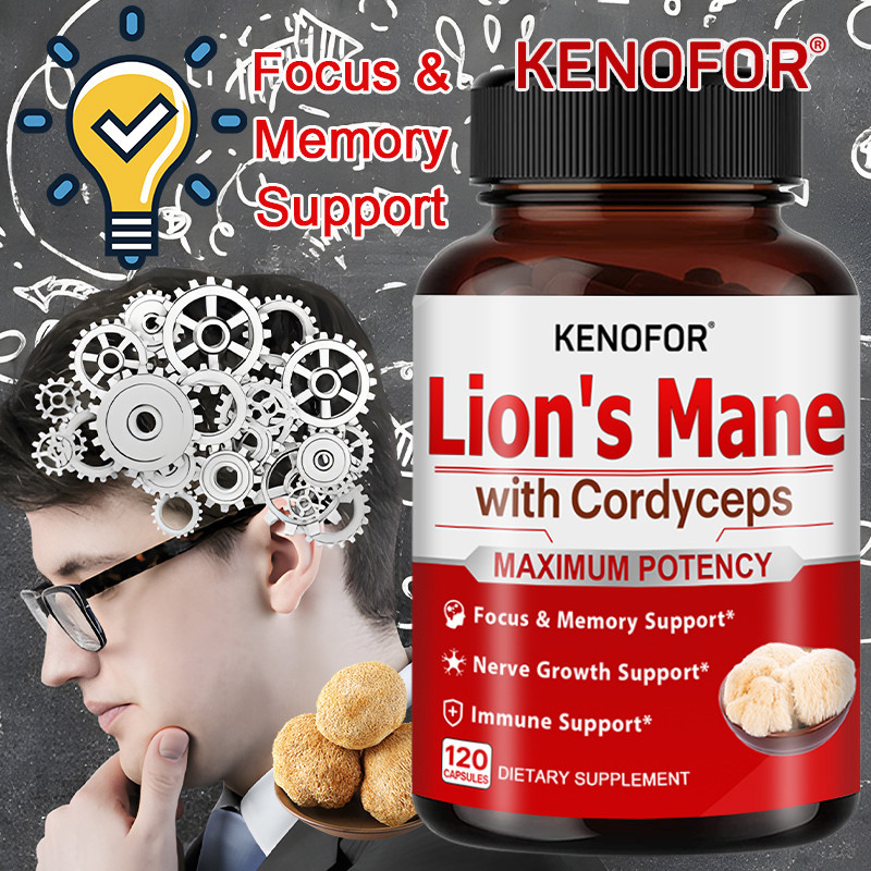 Kenofor Lion's Mane Mushroom, Cordyceps - Brain Supplement, Enhances ...