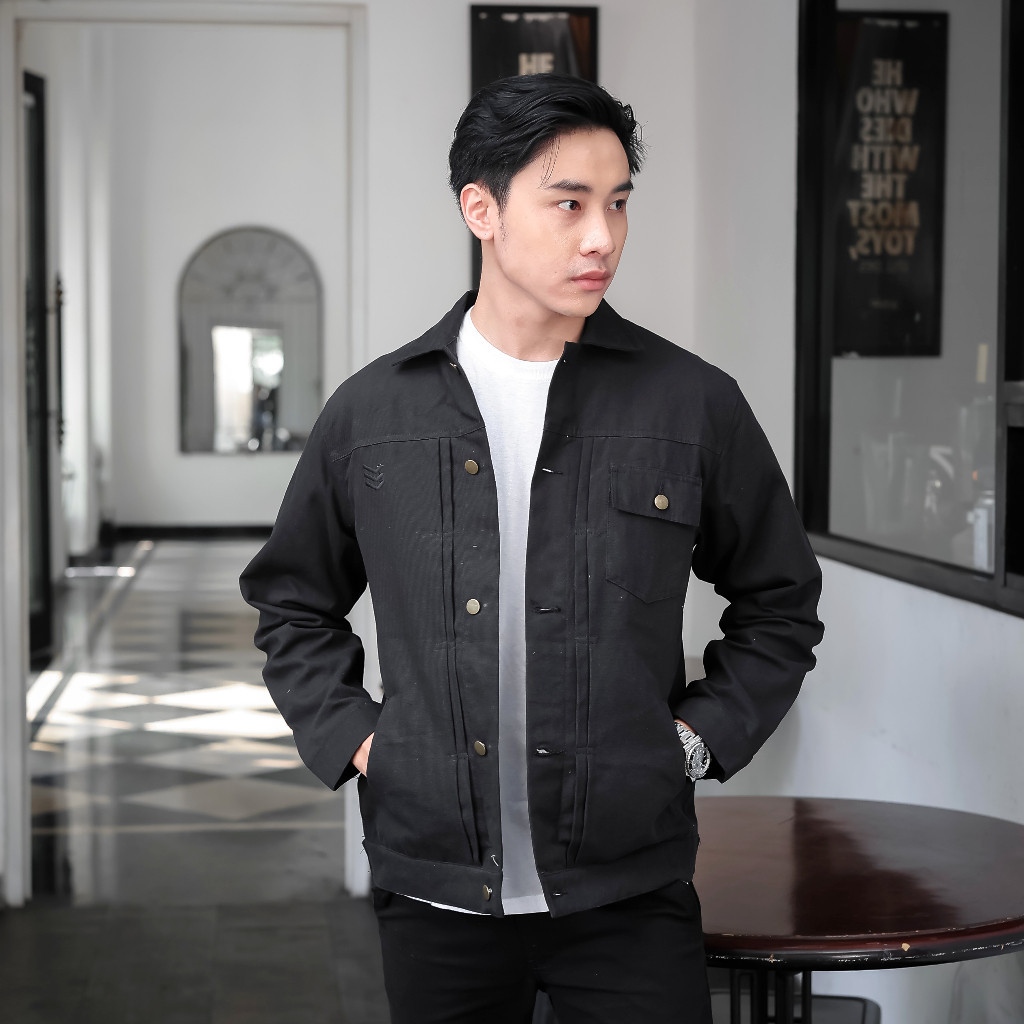 HITAM Men's BLACK TRUCKER Jacket/Cool BLACK TRUCKER Jacket | Shopee ...