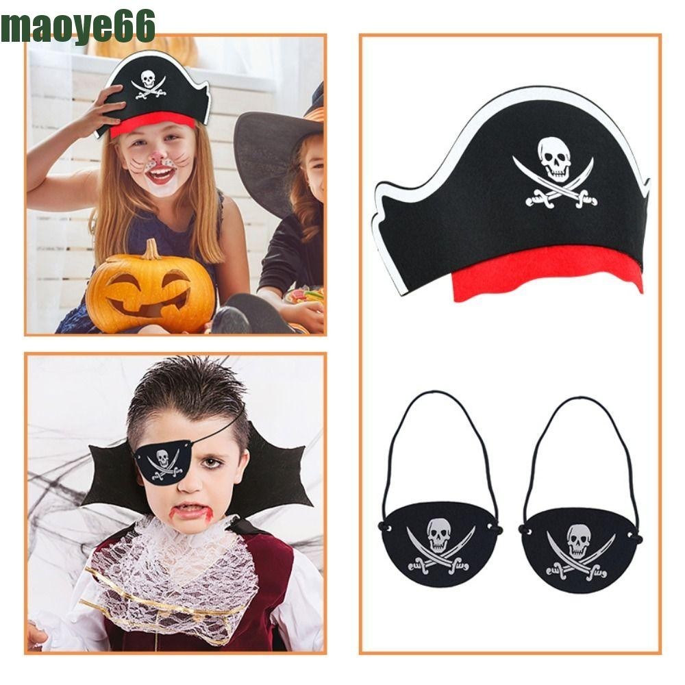 MAOYE 5Pcs Felt Pirate Hat, Black Cosplay Skull Pirate Captain Cap ...