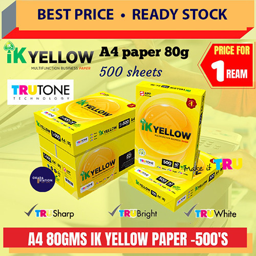 A4 PAPER 80 GSM / IK YELLOW / INDAH KIAT / Kertas Putih A4 / White ...