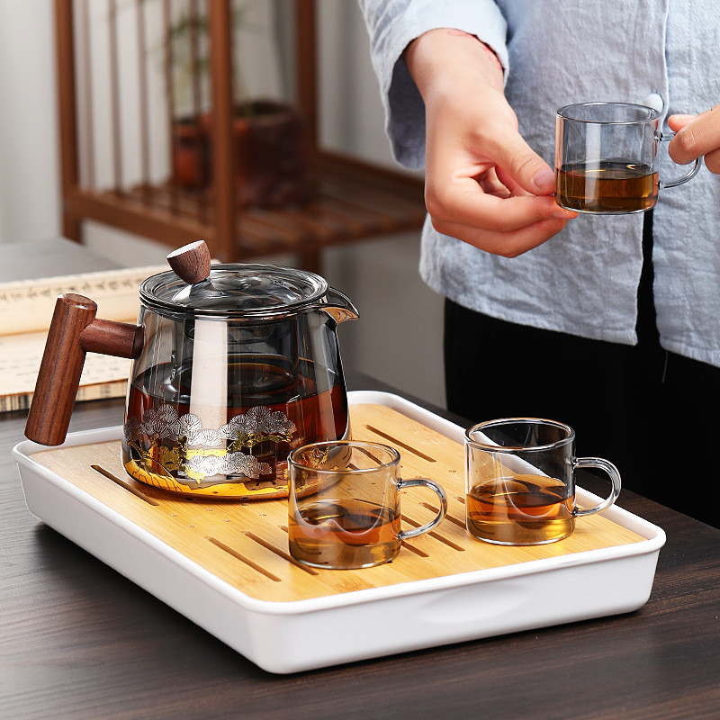 High Borosilicate Smoke Gray Wooden Handle Teapot Glass Teapot High ...