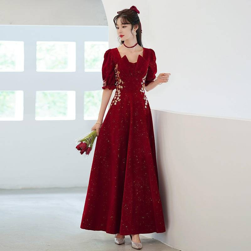 Bridal Toast Dress Velvet Square Collar Wedding Dress Engagement ...