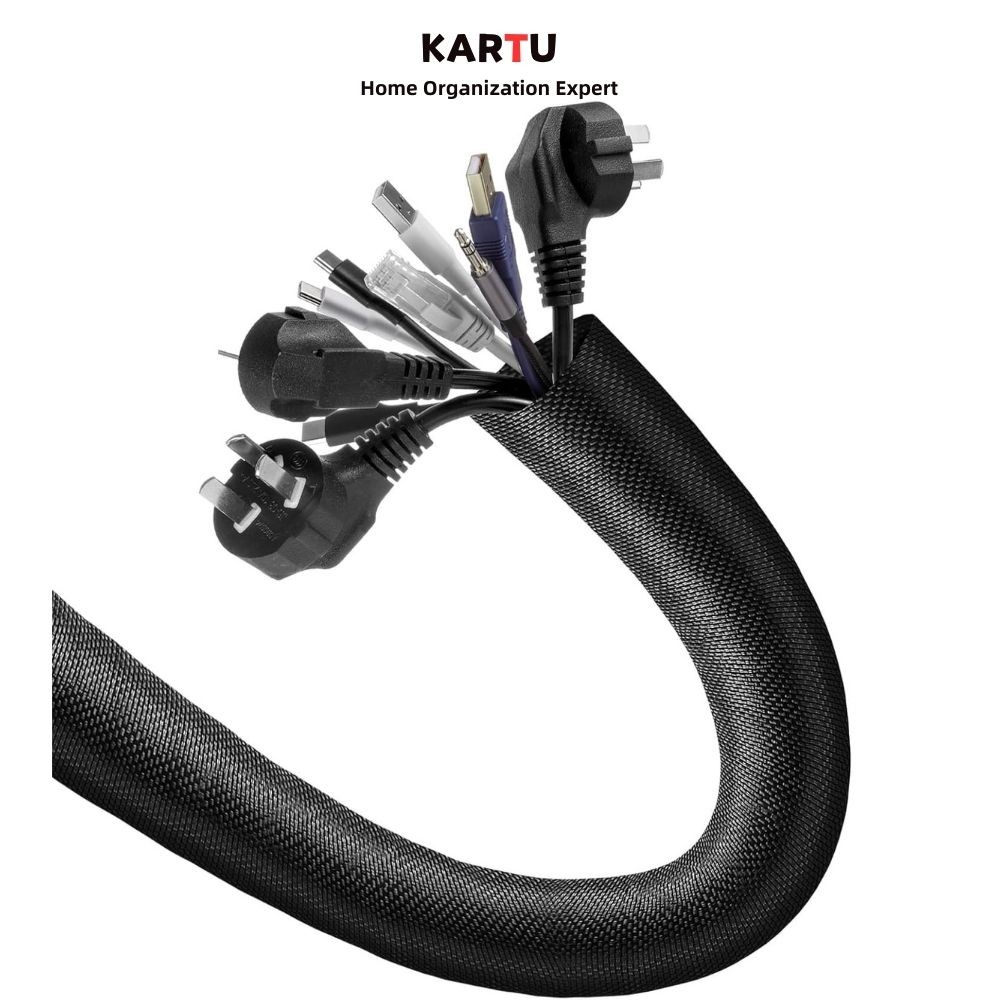 【Density 19mm D】Black Braided Cable Management Sleeve , Self-Wrapping ...