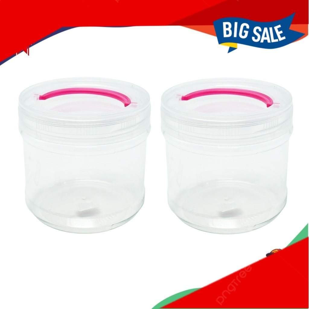 (2pcs) Bekas Plastik Bulat, Round Container With Handle (Transparent ...