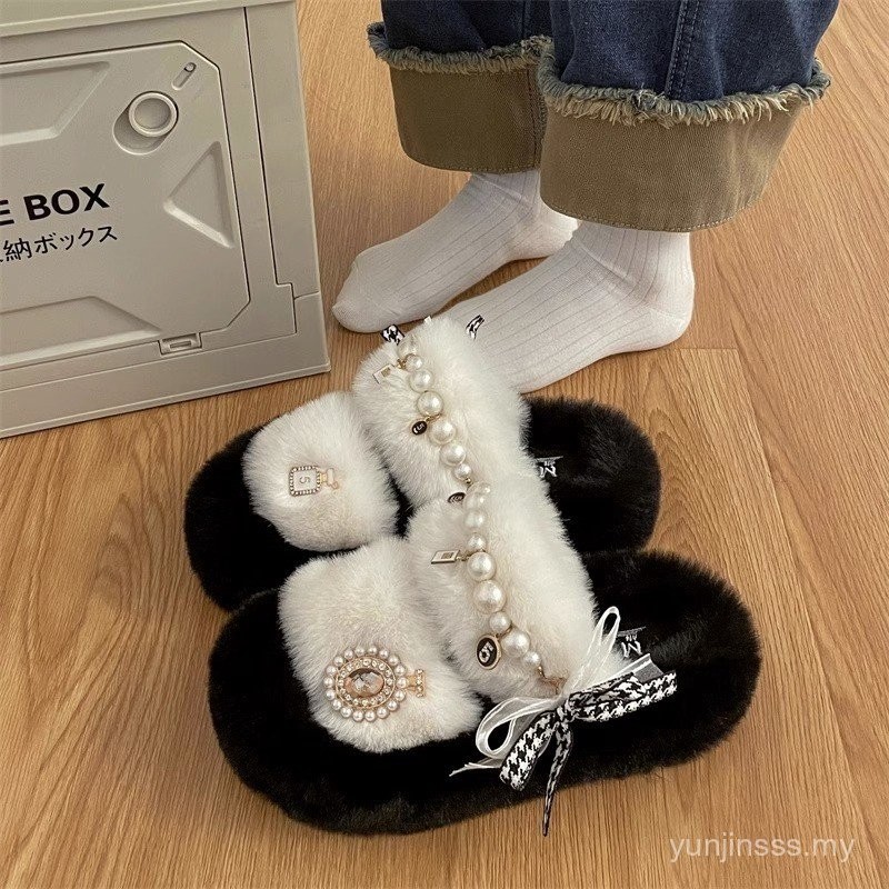 Furry Slippers Women Outer Wear High-End Fashion Slippers Fashionable ...