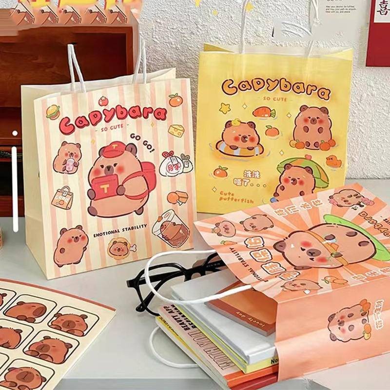 Capybara Cartoon Bear Paper Bag with Handles Festival Gift Bag High ...