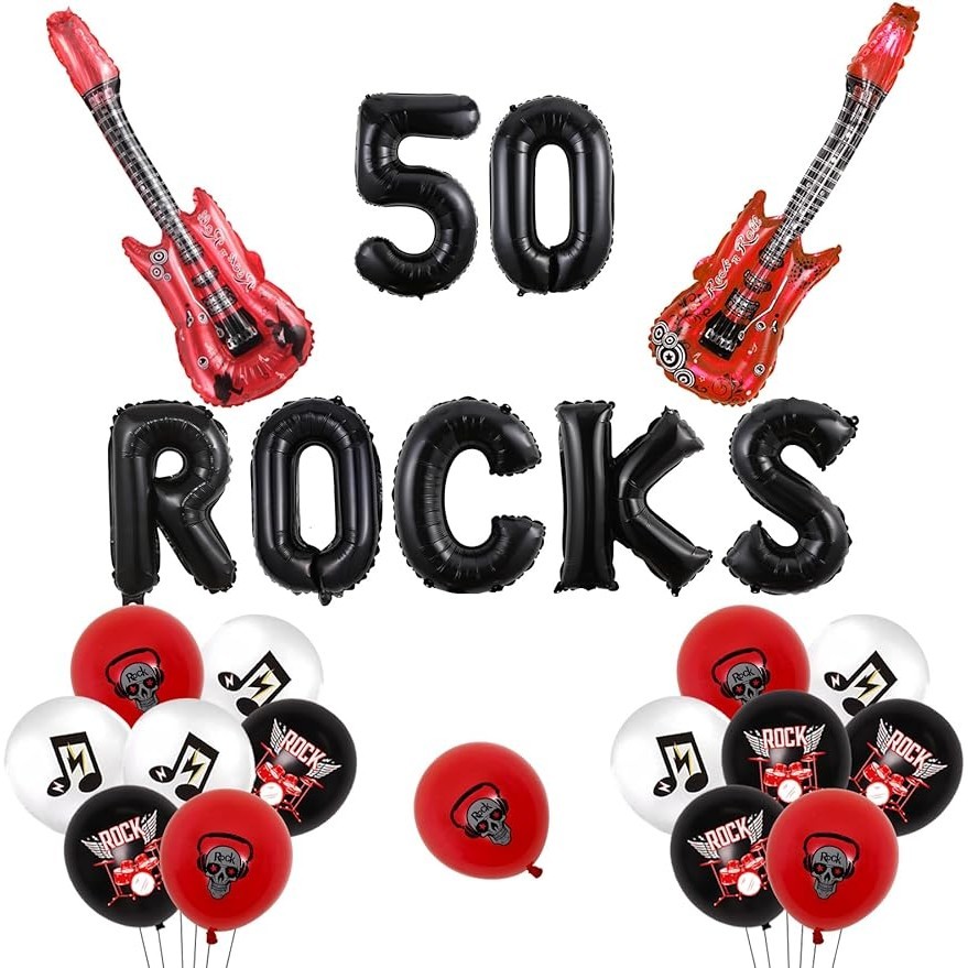 JOYMEMO Rock and Roll 50th Birthday Party Decorations Red and Black 50 ...