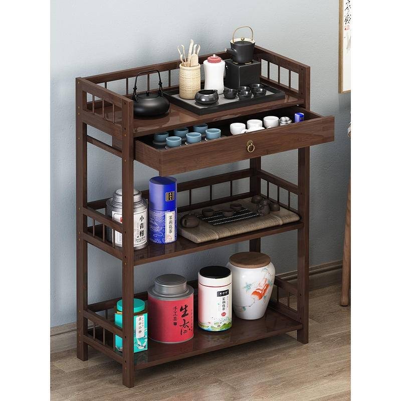 Tea Shelf Storage Rack Solid Wood Tea Storage Cabinet Living Room Small ...