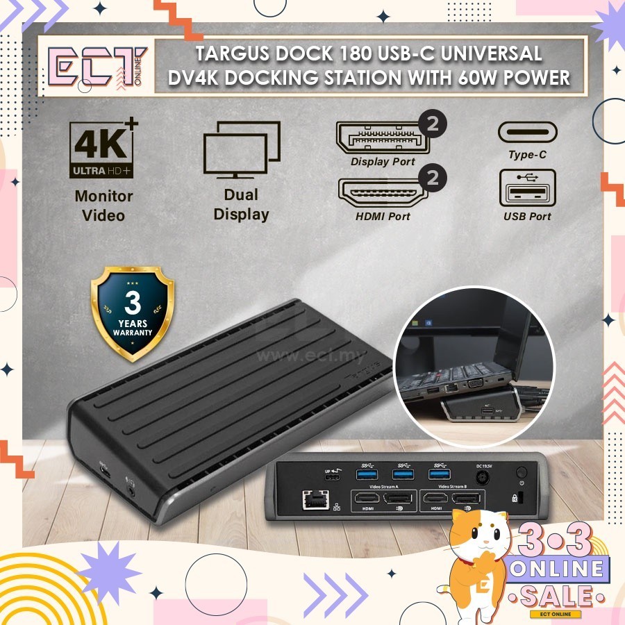 Targus Dock 180 USB-C Universal DV4K Docking Station with 60W Power ...