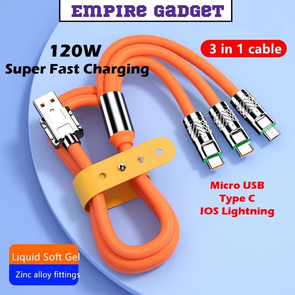 [3 In 1] 120W 6A Fast Charge Alloy Charging Data Cable Charger Cable ...